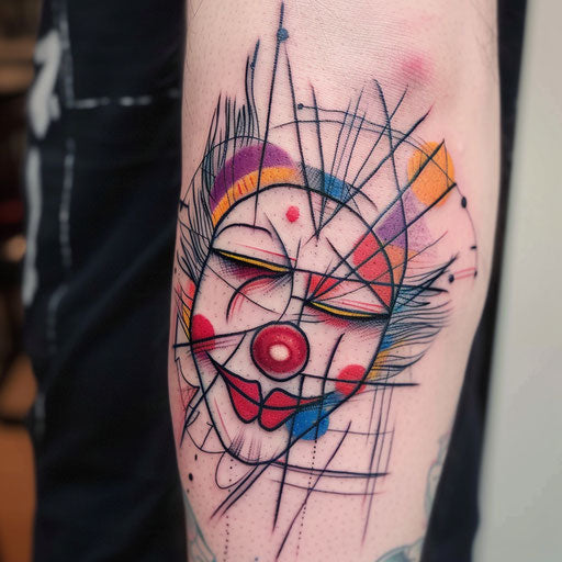 Abstract clown face with geometric shapes and vibrant neon colors ...