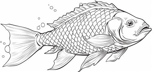 Outlined carp fish coloring page in silver primitive style – IMAGELLA