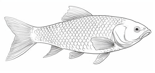 Carp coloring page with a pencil, creative commons attribution style ...