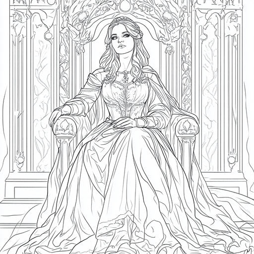 Queen sitting on a throne with royal robes, in the style of Teagan ...
