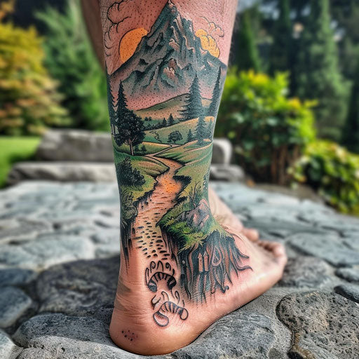 Foot tattoos in the style of Peter Jackson with hobbit footprints ...