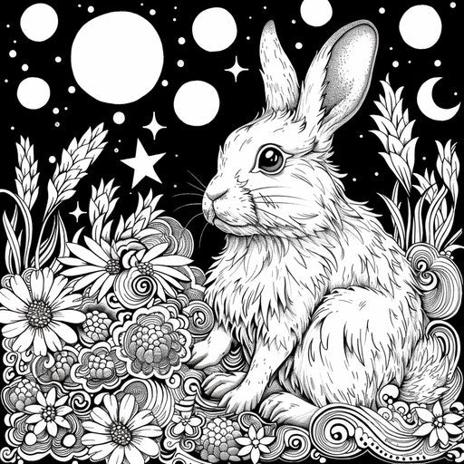 Bunny with celestial patterns, in the style of Ruben Ireland, Coloring ...