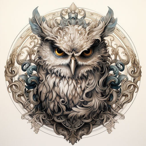 Owl in feather circle with intricate line work – IMAGELLA