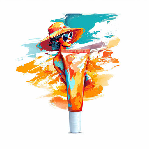 Sunscreen illustration in the style of impressionistic art, on white ...