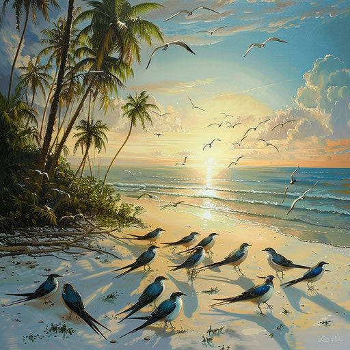 Tropical sunset with kites on a beach – IMAGELLA