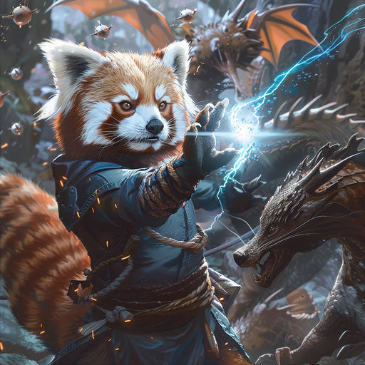 Magical red panda dueling dragons – IMAGELLA