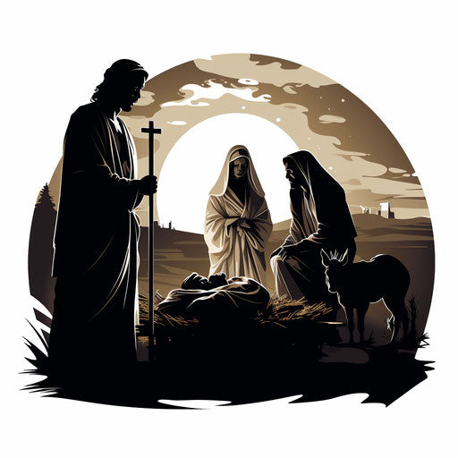 Nativity clip art in the style of Chiaroscuro Art, on white background ...
