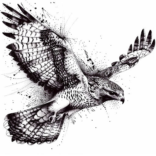 Stylized hawk tattoo illustration blending abstract art and dotwork on ...