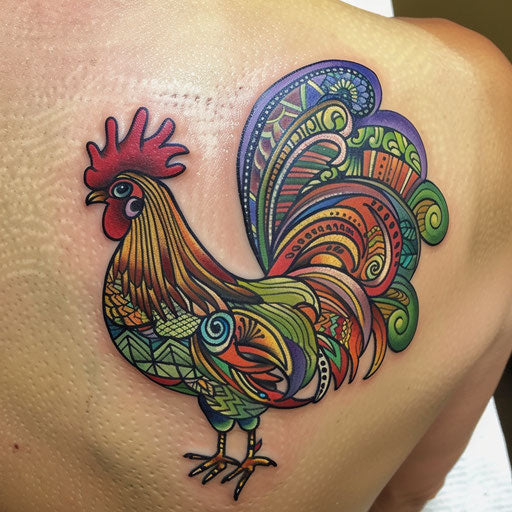 Psychedelic rooster tattoo on white background – IMAGELLA