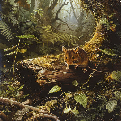 Mouse scurrying across a log in a lush forest – IMAGELLA