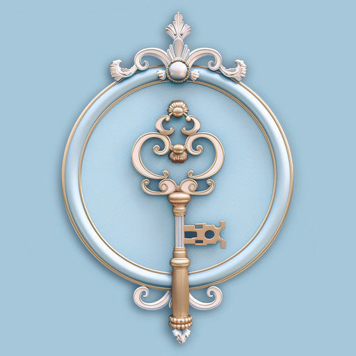 Beauty logo with vintage key emblem on pastel blue background – IMAGELLA