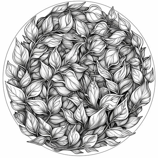 Circle of overlapping leaves and vines. Coloring book page – IMAGELLA