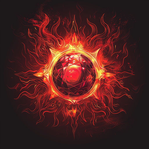 Celestial tattoo sketch of a ruby encircled by a ring of fire, in ...