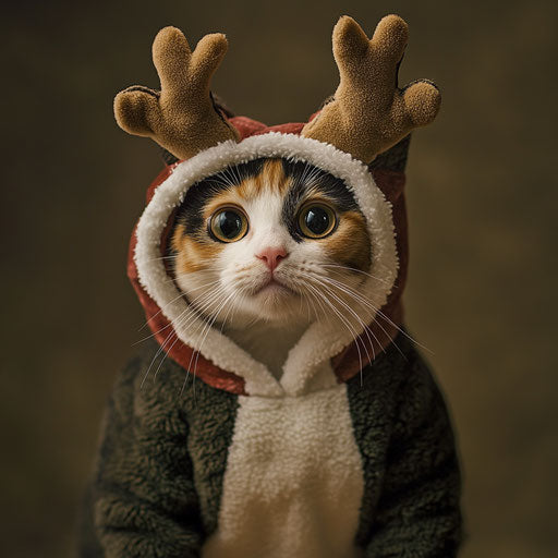 Calico cat in festive reindeer costume – IMAGELLA