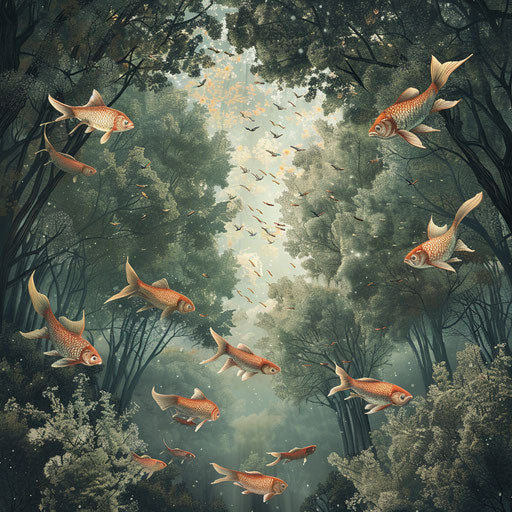 Surreal landscape with fish swimming among trees – IMAGELLA