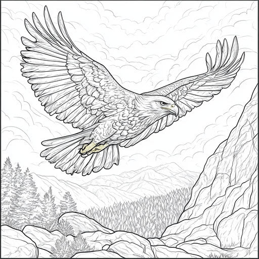 Eagle soaring in the sky, Jen Bartel style, coloring page – IMAGELLA