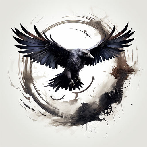 raven circling on white background, tattoo style, strong lines – IMAGELLA