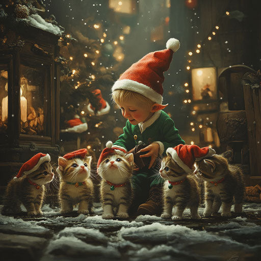 An elf teaches young kittens to wear tiny Christmas hats – IMAGELLA
