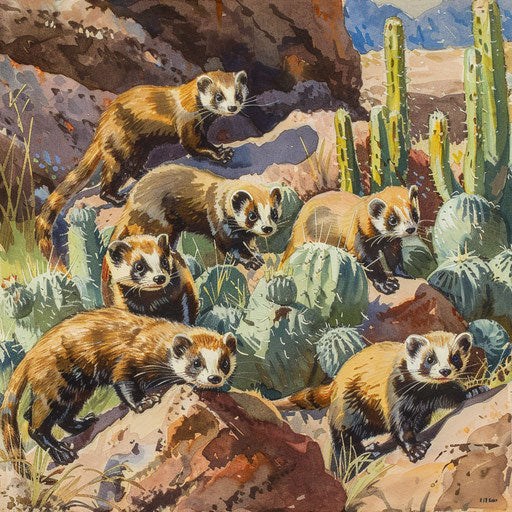 Black-footed ferrets chasing around cactus patch – IMAGELLA