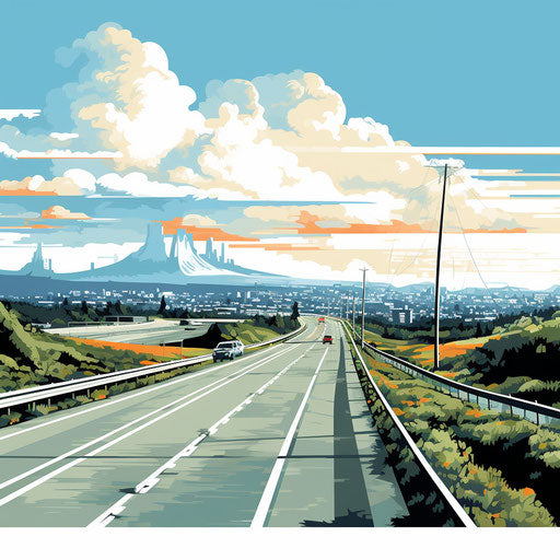 Highway artwork in the style of Chiaroscuro Art, on a white background ...