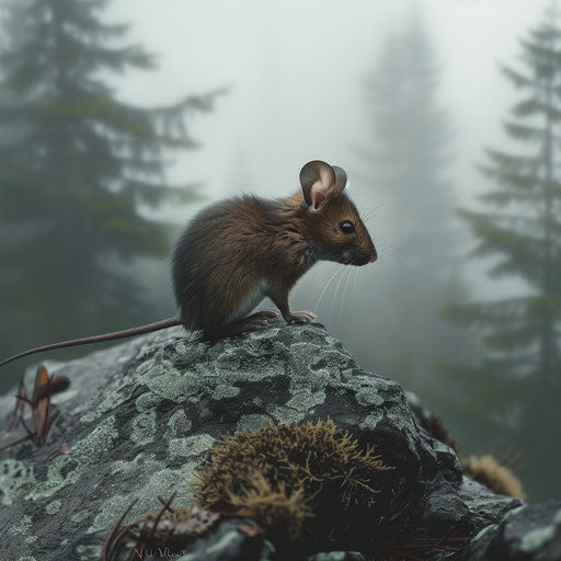 Mouse on a rock with misty forest – IMAGELLA
