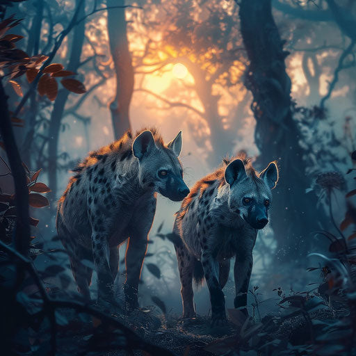 Hyenas in a magical forest, in the style of Ashraful Arefin – IMAGELLA