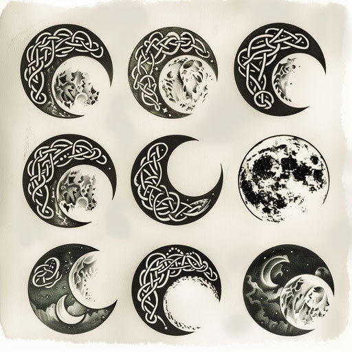 Moon phases with Celtic knot patterns on white canvas – IMAGELLA