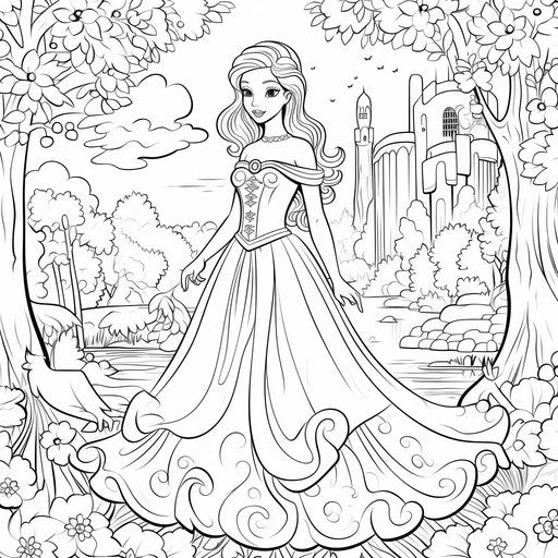 Princess coloring page in fairy tale style illustration – IMAGELLA