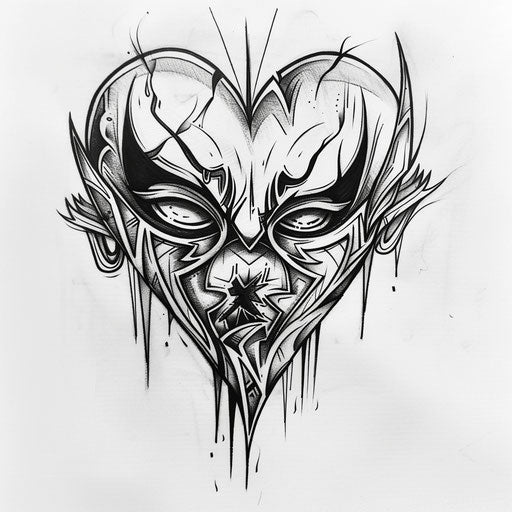 Stylized crying heart with tribal designs and sharp edges – IMAGELLA