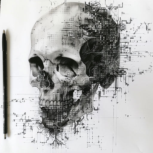Skull in digital matrix, fusion of life and technology – IMAGELLA