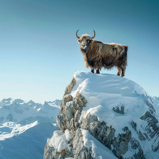 Yak on snowy peak under clear blue sky – IMAGELLA