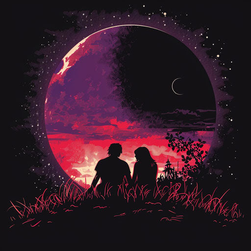 Romantic tattoo sketch of couple watching eclipse – IMAGELLA