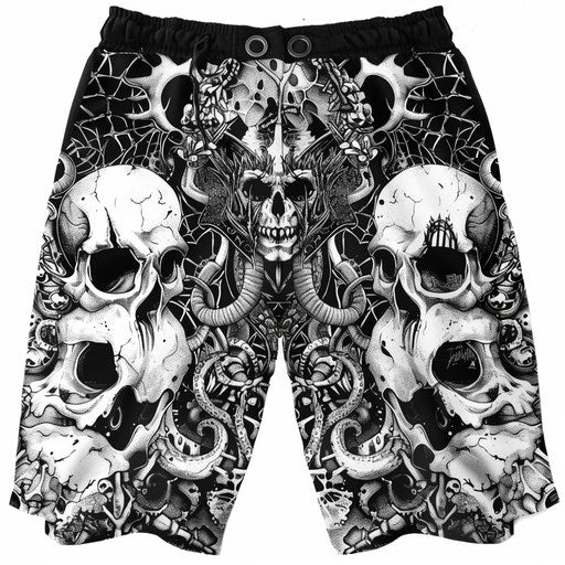 Snowboarding shorts with thermal layers, gothic art style in black and ...