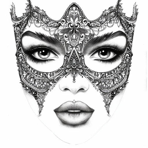 High-fashion runway mask with extravagant designs, Megan Hess style ...
