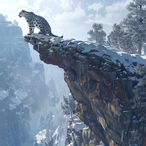 Snow leopard on cliff, overseeing untouched winter landscape – IMAGELLA