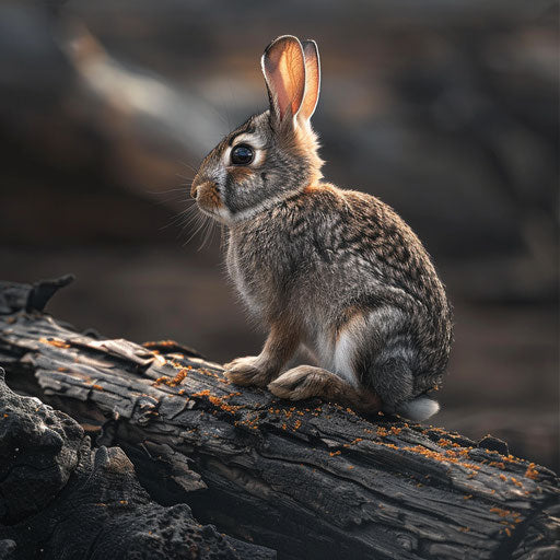 Rabbit on a log, surveying surroundings with curious eyes – IMAGELLA