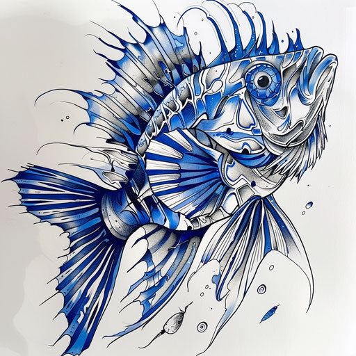 Sketch of a venomous fish in flat style, electric blue and white – IMAGELLA