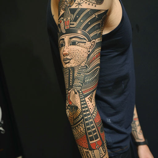 Ancient Egyptian sleeve tattoo in the style of Ami James – IMAGELLA