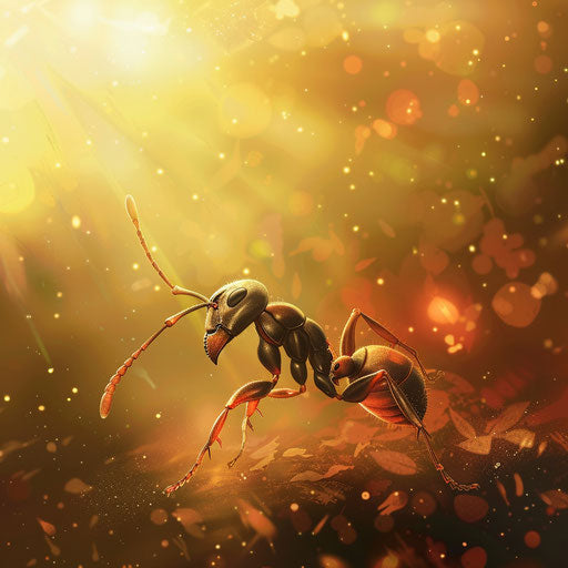 Ant illustration with flat random background, ethereal glow and soft ...