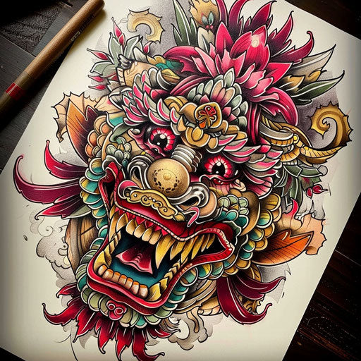 Neo-traditional tattoo sketch of a Kalinga design with rich colors ...