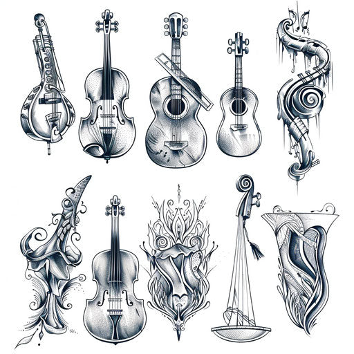 Musical instruments linework designs on white background – IMAGELLA
