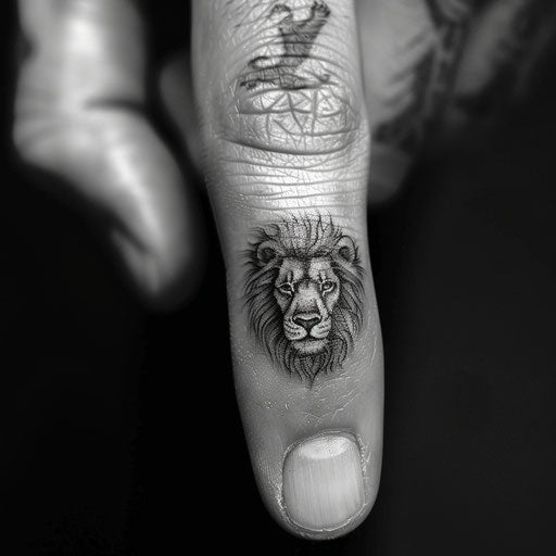 Small lion head tattooed on a finger, Ami James style – IMAGELLA