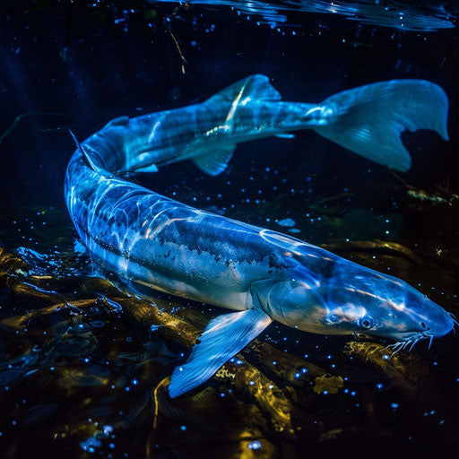 White fish swimming in a bioluminescent river – IMAGELLA