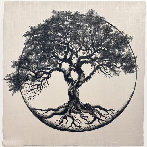 Majestic tree linework in black on white canvas – IMAGELLA