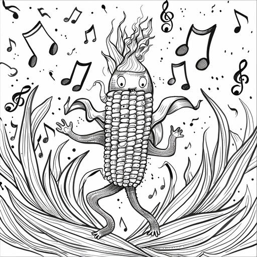 Whimsical corn character dancing with musical notes – IMAGELLA