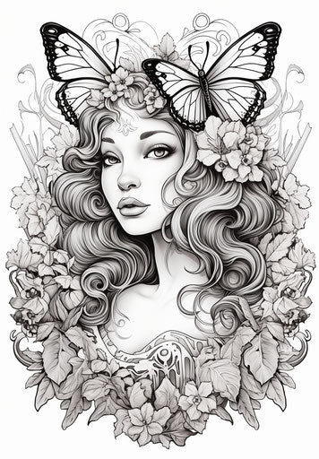 Fairy bird princess and butterflies coloring pages, Liam Sharp style ...