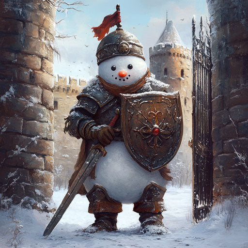 Medieval snowman knight guarding snowy castle gate – IMAGELLA