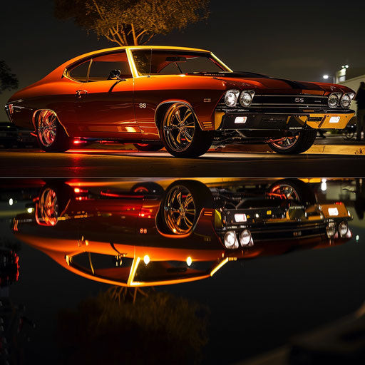 Chevrolet Chevelle SS 1969 with LED underglow lighting at night – IMAGELLA
