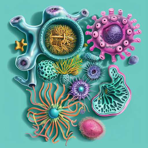 Hyper Realistic Biology Clipart on Teal Background, Vivid Contrasts and ...
