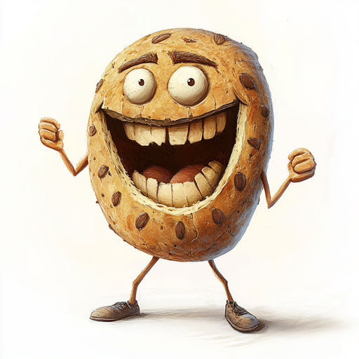 Humorous caricature of a loaf with human characteristics, exaggerated ...